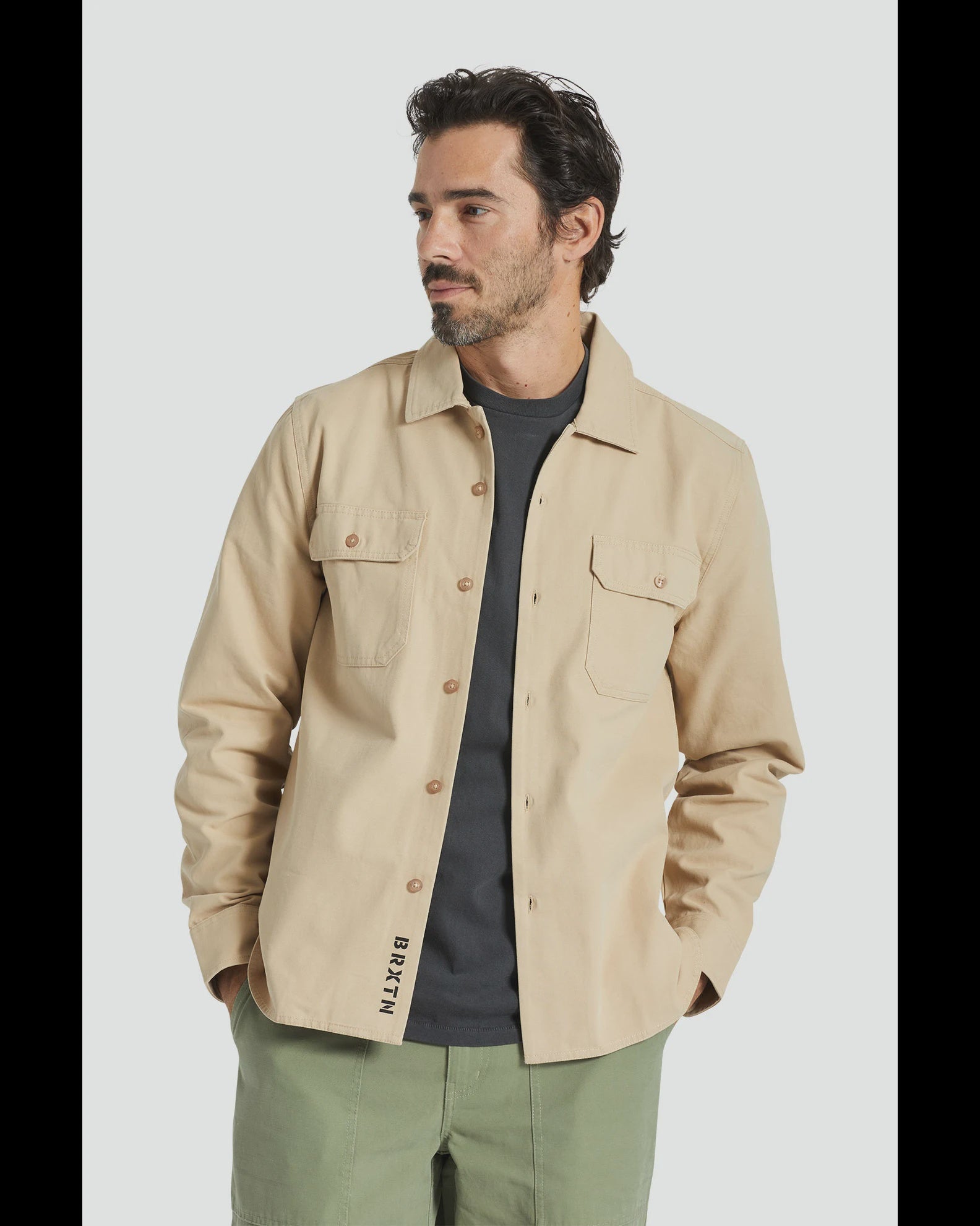 BRIXTON BOWERY SURPLUS L/S MENS OVERSHIRT - SAND – Powerhousesurf